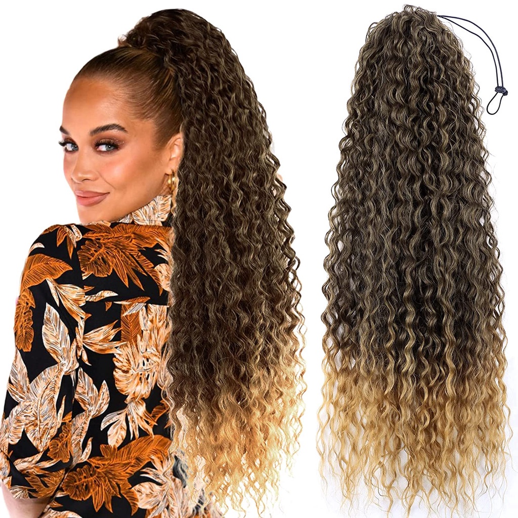 22 Inch Deep Wave Synthetic Deep Wave Ponytail Extensions With ...