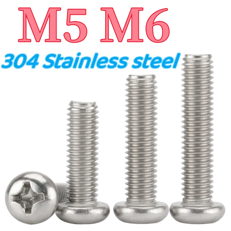M5 M6 304 Stainless Steel Cross Head Mechanical Screw, Round Head Pan ...