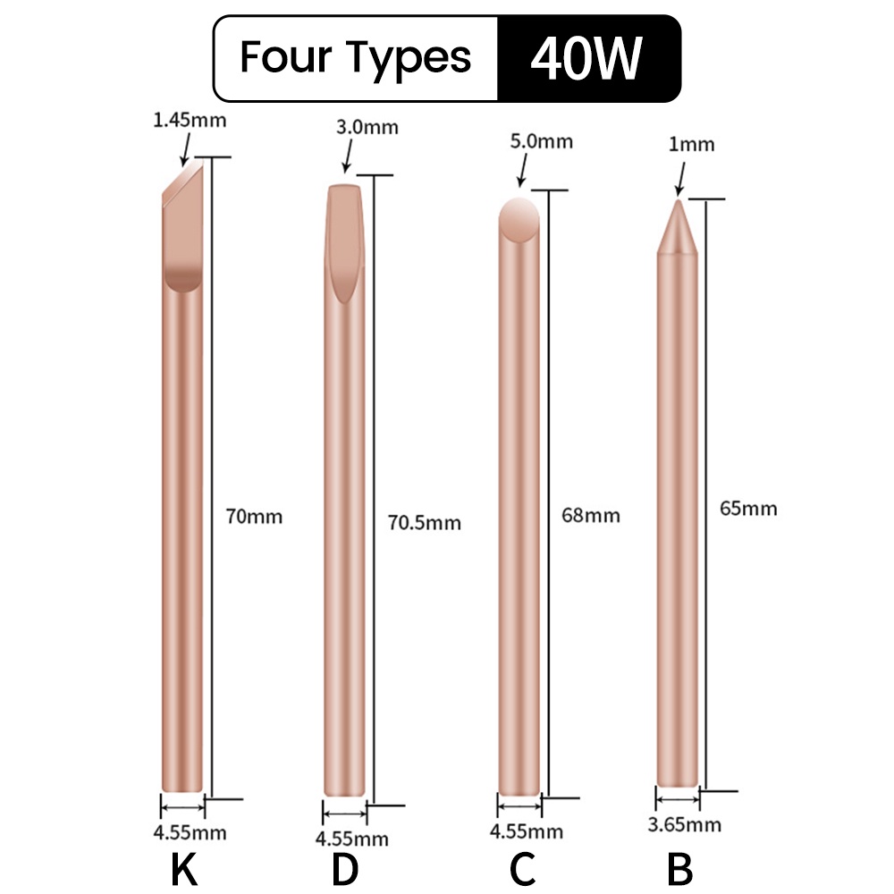 VOKTTA 4pcs External Heat Soldering Iron Tip B C D K Pure Copper Solder ...