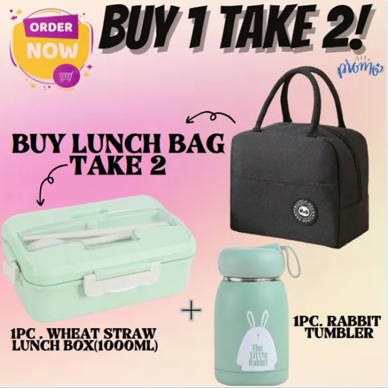 Lunch Box Buy 1 Take 2 Lunch Bag and 400ml Rabbit Tumbler Utensils Bento Box | Shopee Philippines