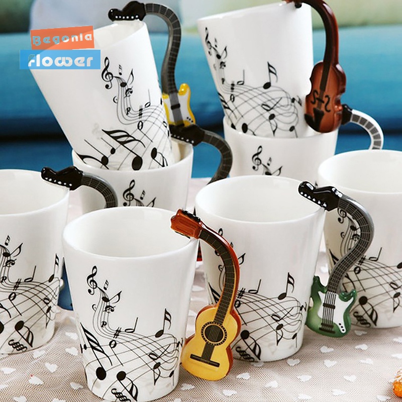 Begonia Flower 240ml Creative Music Ceramic Mug Guitar Violin Style ...