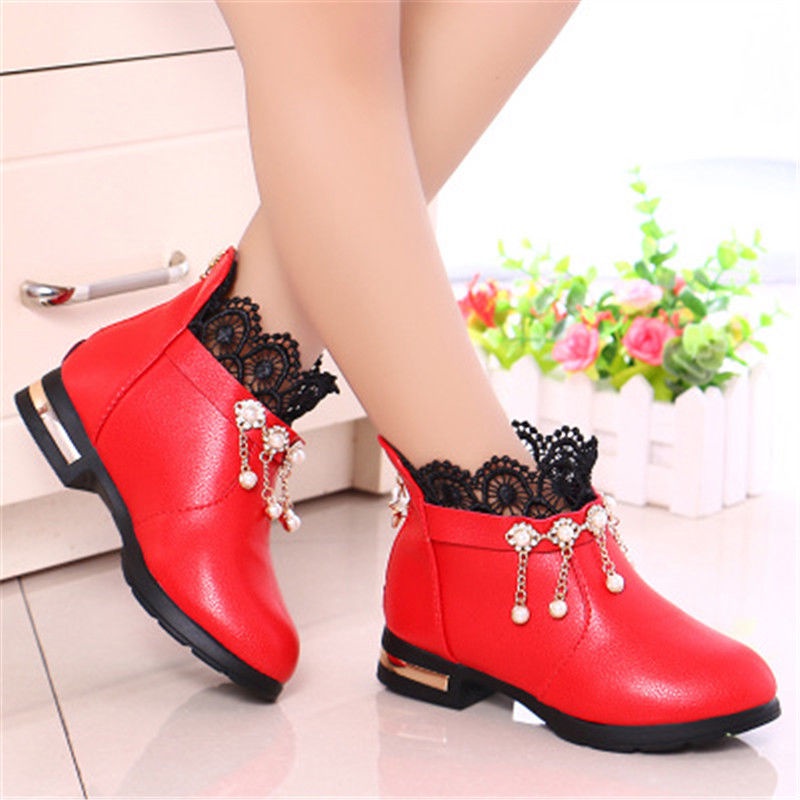 Boots For Kids Girls Korean Shoes Ankle Boots Red Black Princess Shoes ...