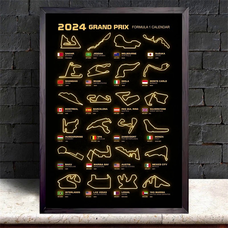 Racing Circuits Season Calendar 2024 F1 Posters Prints Canvas Painting ...