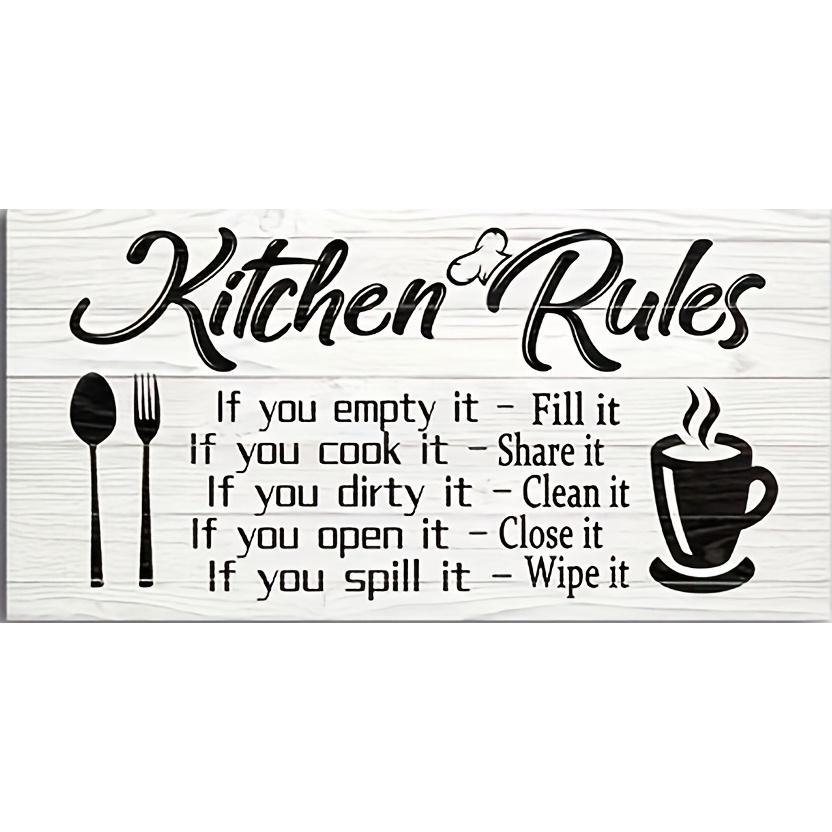 1pc, Art Kitchen Rules Wooden Plaque, Funny Inspirational Quotes Canvas ...