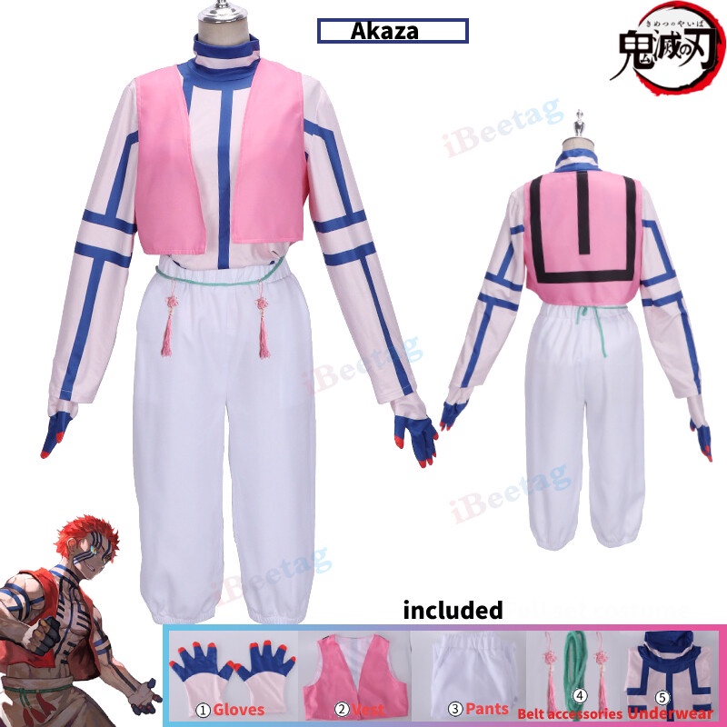 Anime Demon Slayer Akaza Party Cosplay Full Set Adult Costume Japanese ...