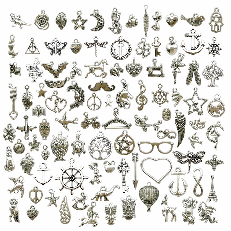 Alloy Charm 100 Tibetan Silver Alloy Charm Bracelet Accessories Pendant ...