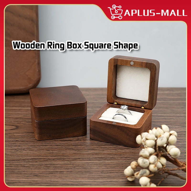 Wooden Ring Box Square Shape Interior Wedding Ring Box Wood For Wedding ...