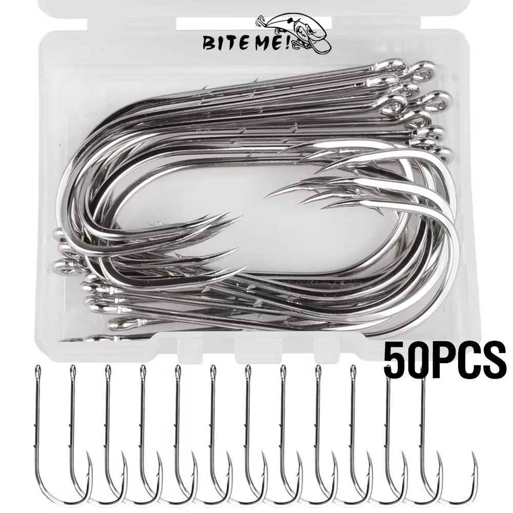 50Pcs/boxed High Carbon Steel Fishing Hook Sharp Fishhook Long Handled ...