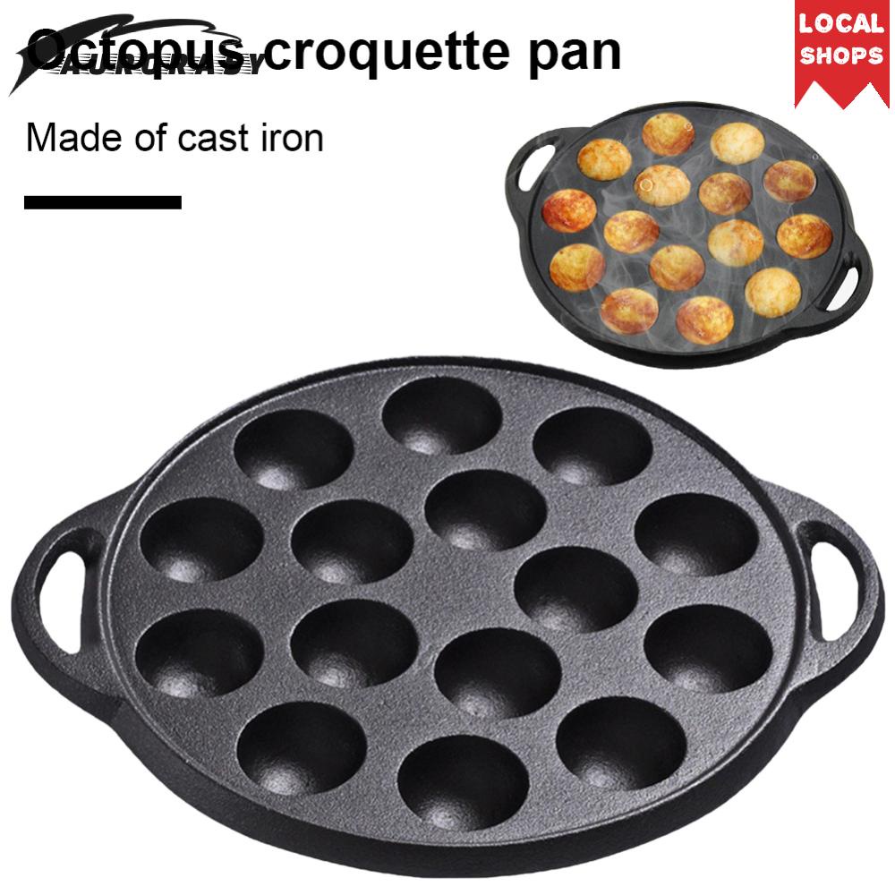 Cast Iron Grilling Pan Cooking Plate 15 Holes Nonstick Octopuses Meat ...