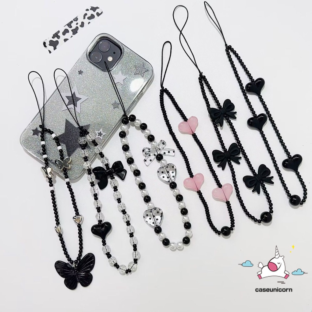 Korean Love Heart 3D Bowknot Butterfly Phone Chain Acrylic Beaded ...