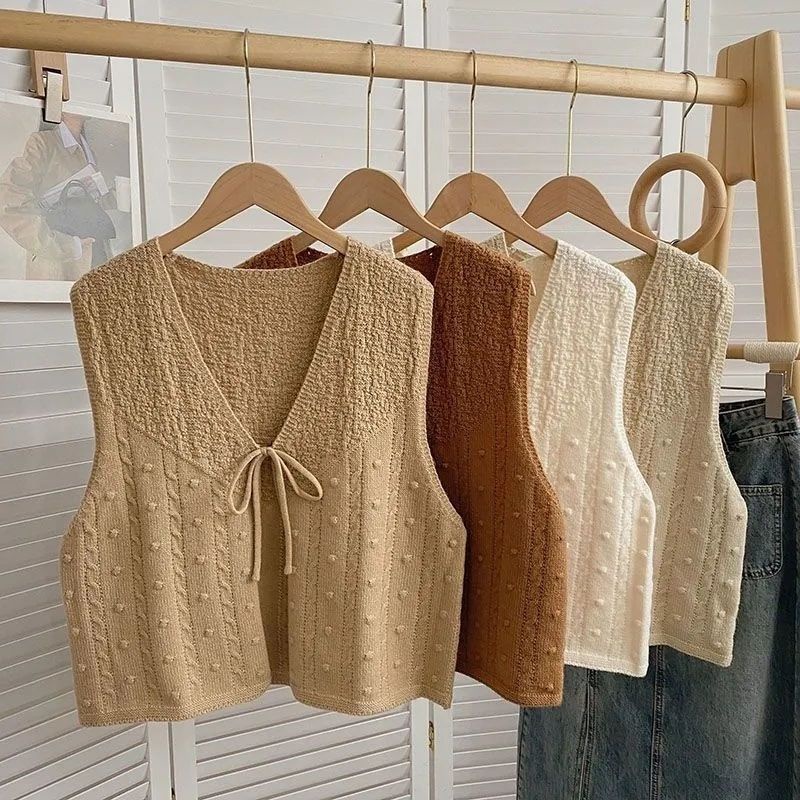 Design Sense v-Neck Lace-Up Knitted Vest Cardigan Women Autumn Winter ...