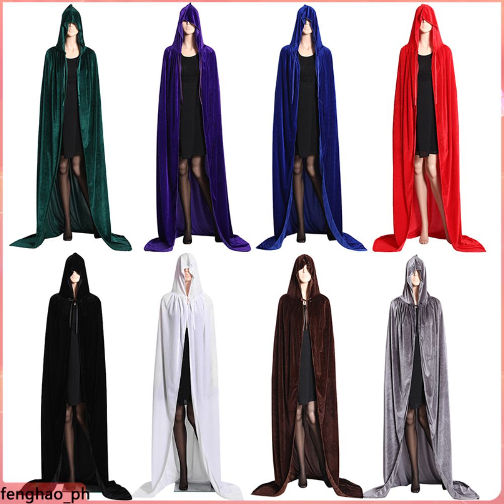 Halloween Hooded Cloak Long Velvet Cape Halloween Cosplay Costumes ...