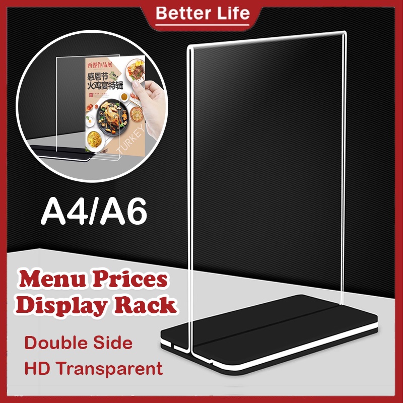 A4/A6 Double Side Menu Holder Desktop Dishes Display Rack Restaurant ...
