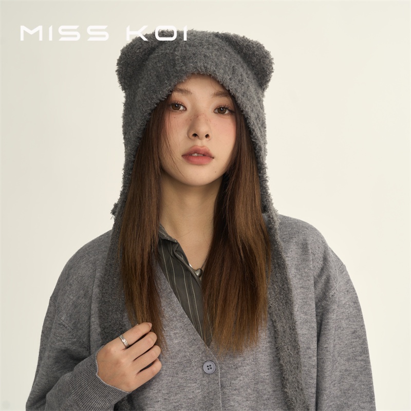 MISSKOI [Ready Stock] Hat Autumn Winter Hot-Selling Tether Cute Bear ...