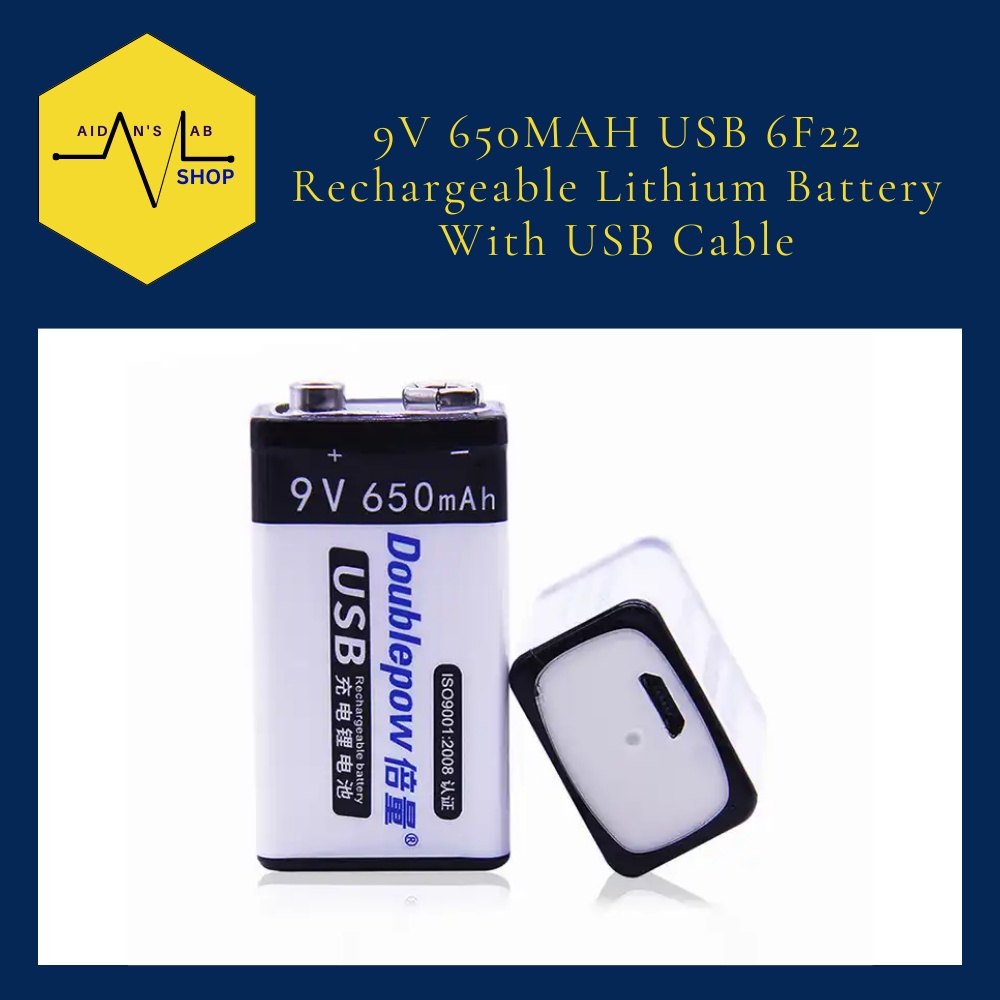9V 650MAH USB 6F22 Rechargeable Lithium Battery With USB Cable | Aidans ...
