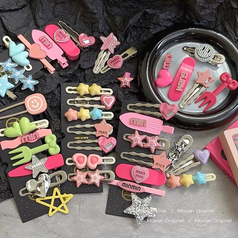 7Pcs Pink Sweet Girls Star Hairpin Hair Clip Headdress Hair Accessories ...