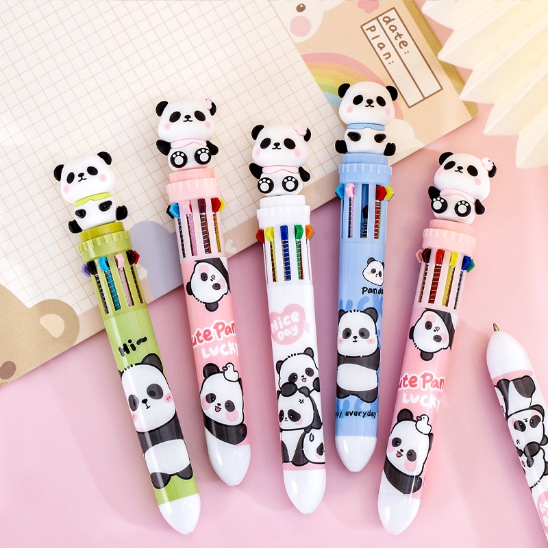 Cartoon Cute Panda 10 Colors Ballpoint Pen Color 10 In 1 Journal Pens ...