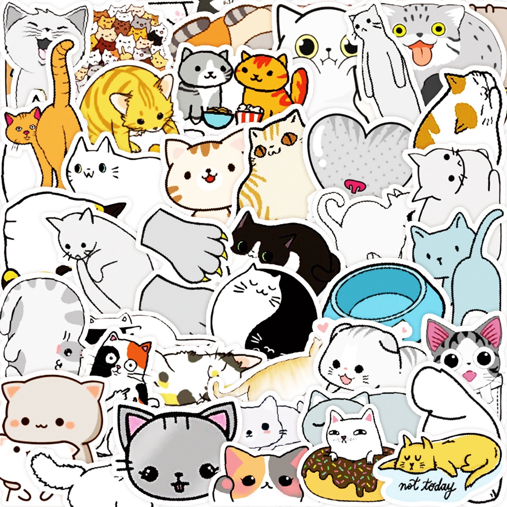 50 Sheets Cute Kitten Cartoon Stickers Computer Notebook Mobile Phone ...