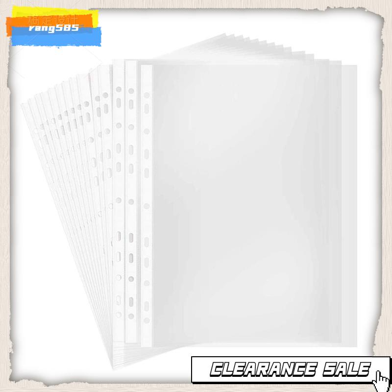 100Pages A4 Punched Pocket Sheet Protector Clear 11-Hole Sheet ...