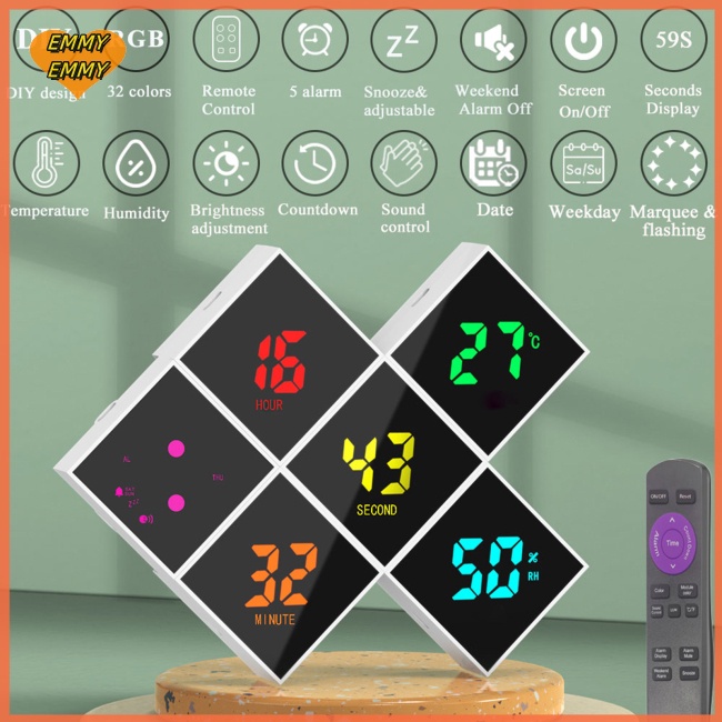 emmy Digital Alarm Clock DIY Assemble Color Screen Cube Electric Clocks ...