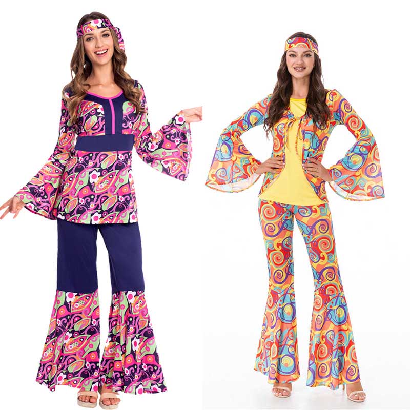 Retro 60s 70s Hippie Cosplay Carnival Halloween Costume for Women Fancy ...