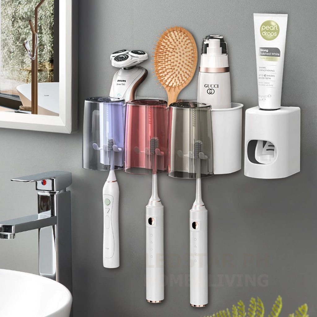 Toothbrush holder with toothpaste dispenser squeeze toothpaste Storage ...