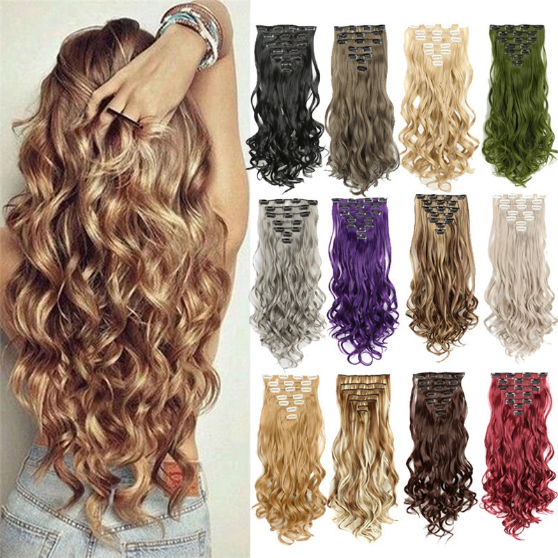 Wig extensions, 6-piece set, European and American 16 clip hair ...