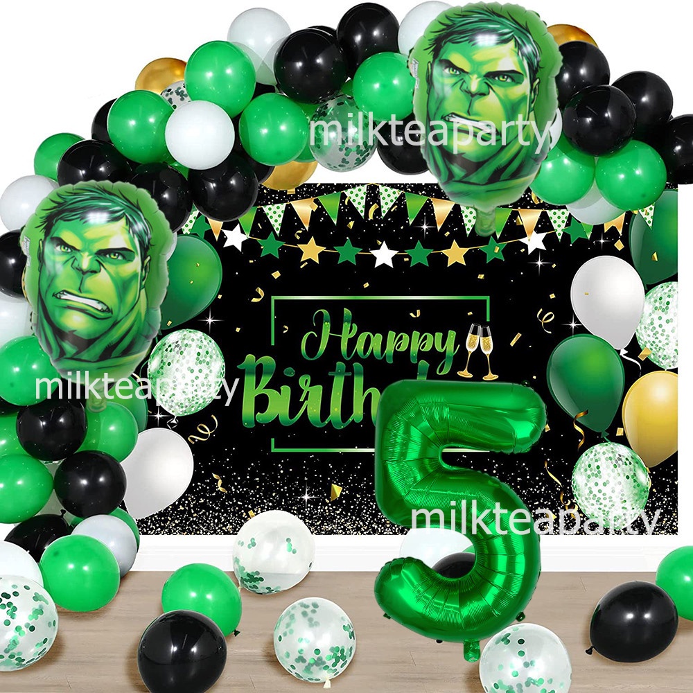 Green Black Hulk Balloons Arch Garland Kit White Gold Confetti Balloon ...