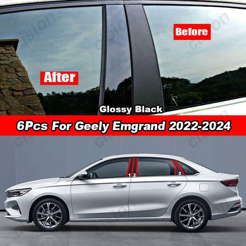 6Pcs Glossy Piano Black PC Material Car Door Window Center Middle B C ...