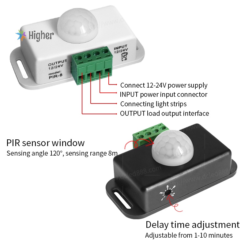 Higher＞ DC 12V 24V Adjustable PIR Motion Sensor IR Infrared Detector ...