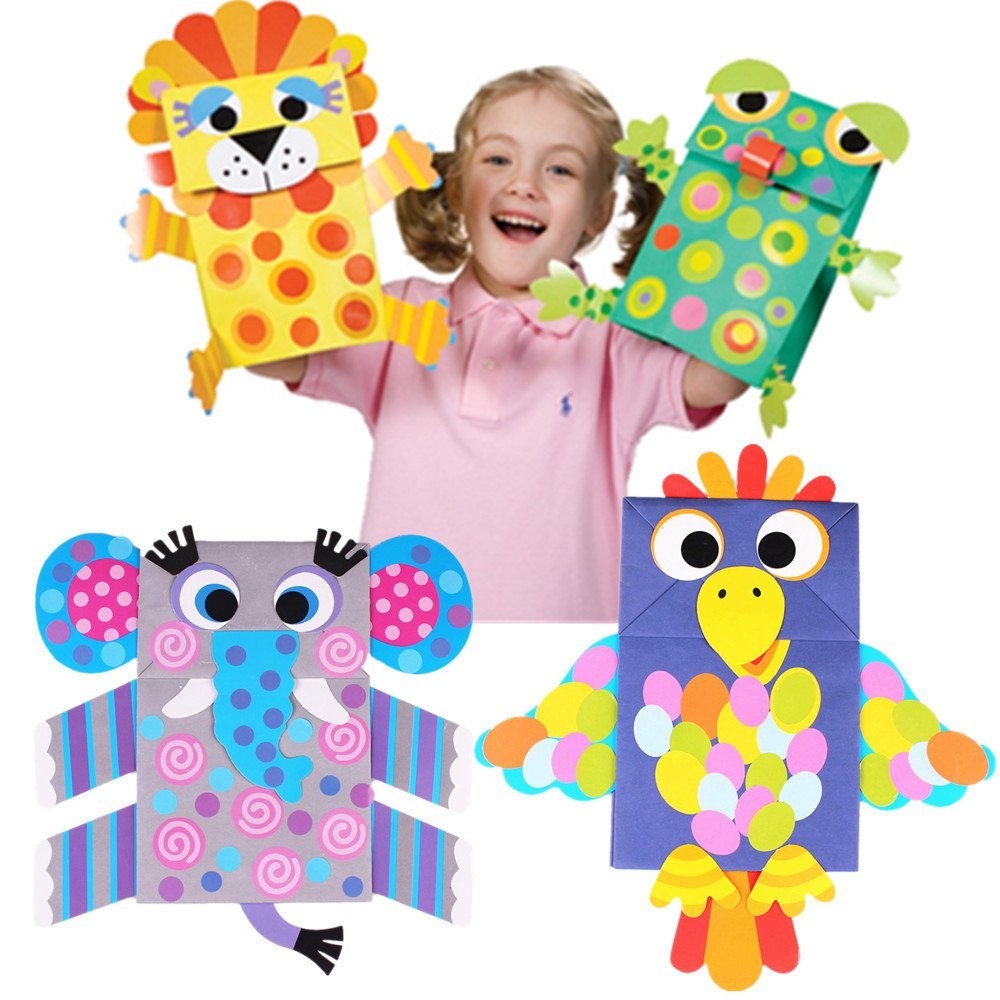 61 Cartoon Animal Paper Bag Hand Puppet Stickers Handmade Diy Material ...