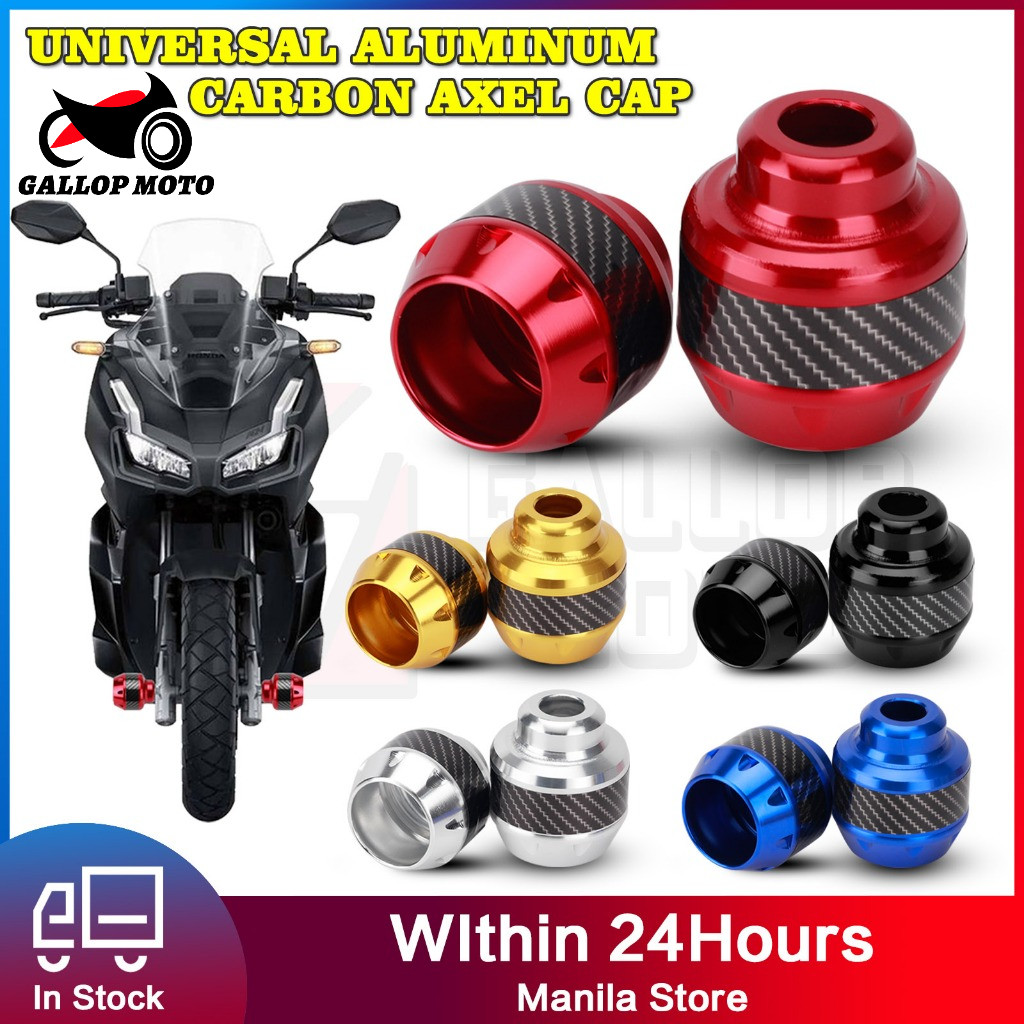 1 pair Universal ALUMINUM AXLE CAP WITH CARBON FIBER DESIGN Motorcycle ...