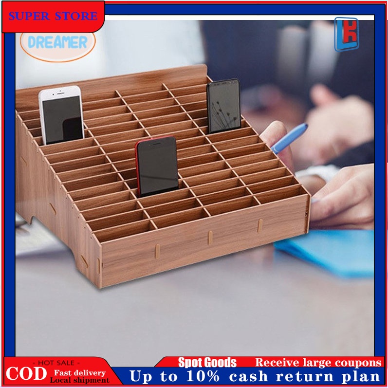 24/30 Grid Wooden Mobile Phone Storage Box Desktop Organizer For Office ...