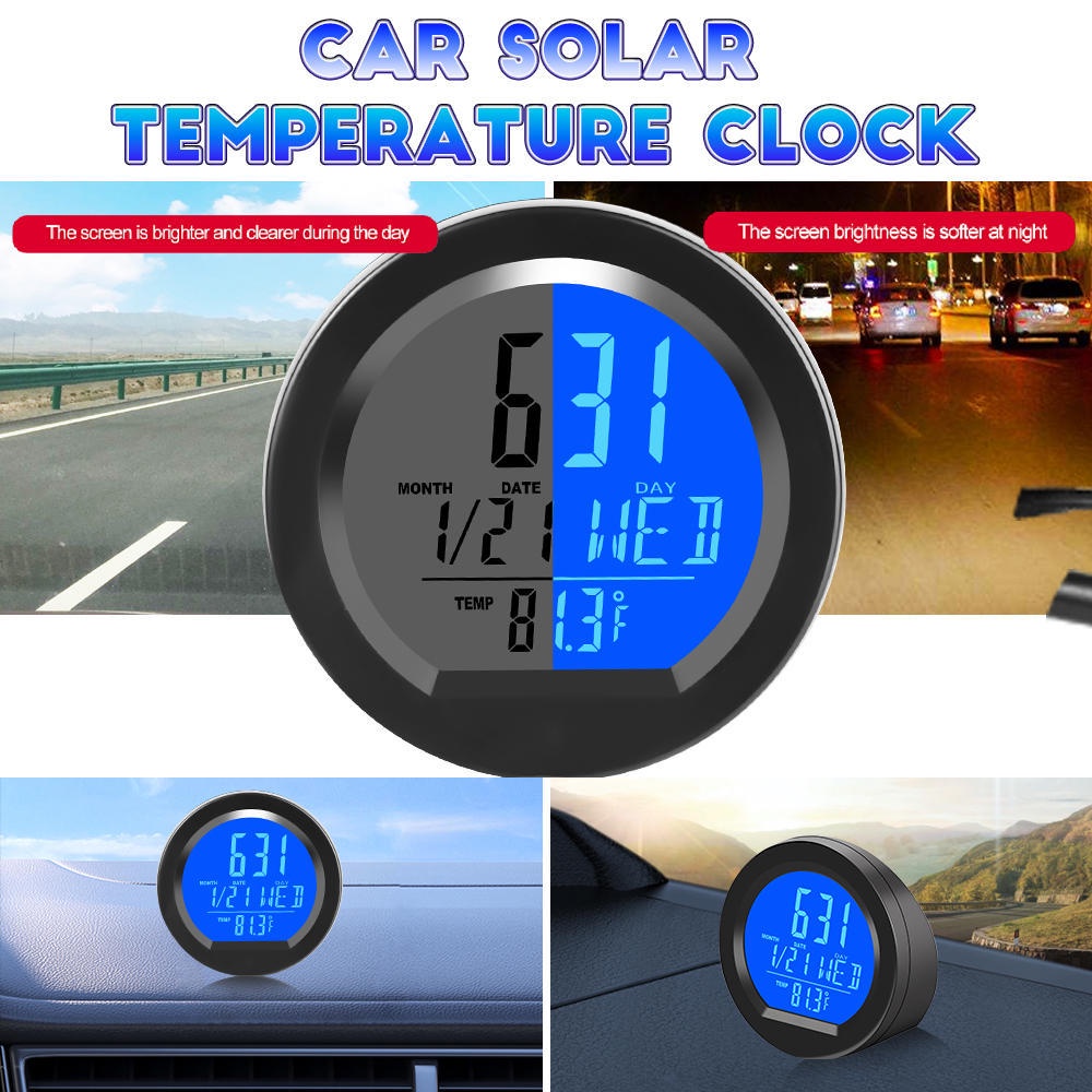 Solar Car Clocks For Dashboard Digital LCD Clock Temperature Time ...