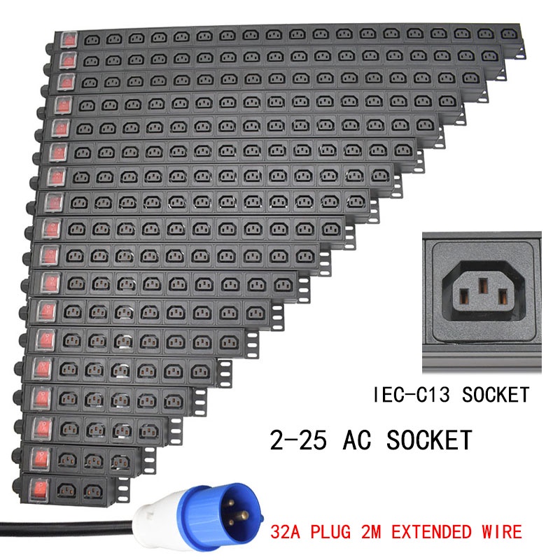Pdu Power Distribution Unit 16a 3500w Power Strip 2 22 Ways Iec C13 Output Socket With Led