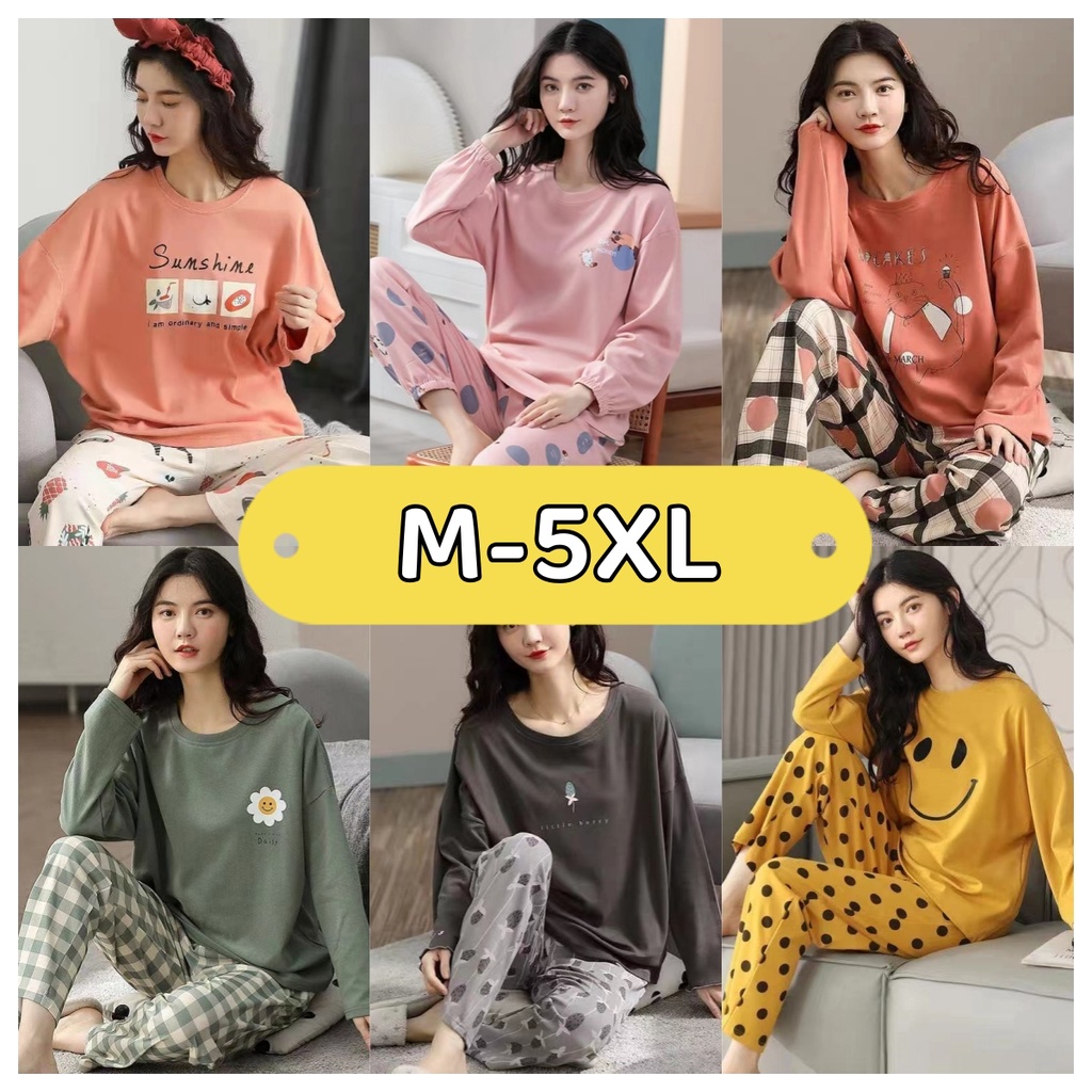M-5XL Plus Size Pajama terno for Women Long Sleeve Sleepwear for Woman ...