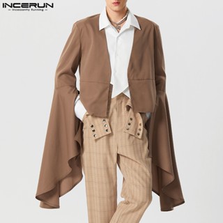 INCERUN Men Vintage V-Neck Long Flared Sleeve Solid Color Blazer ...