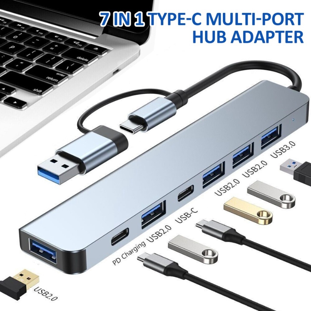 7 In 1 Expansion Dock Hub PC USB 3.0 Splitter Adapter Port Replicator ...