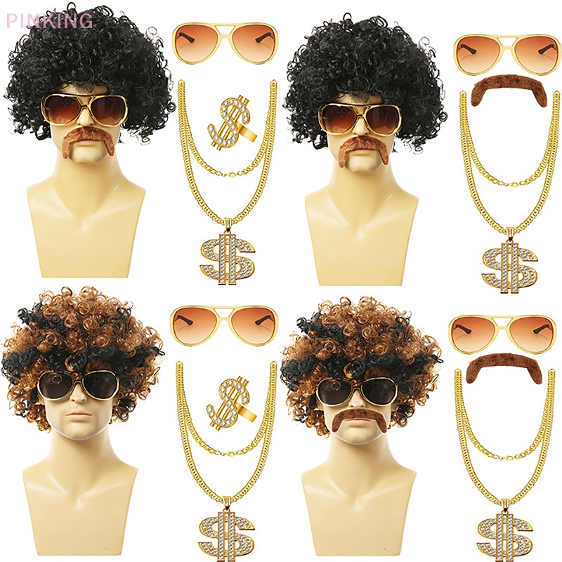 PINKING 1 Set Men's Black Short Curly Synthetic Cosplay Wig Gold Brown ...