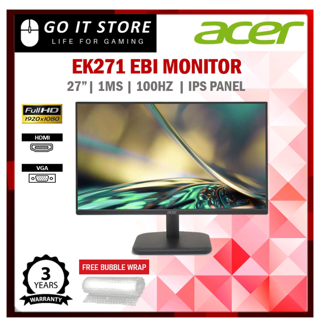 Acer EK271 Ebi 27" FHD 1ms 100Hz Freesync Monitor (HDMI / VGA) | Shopee ...