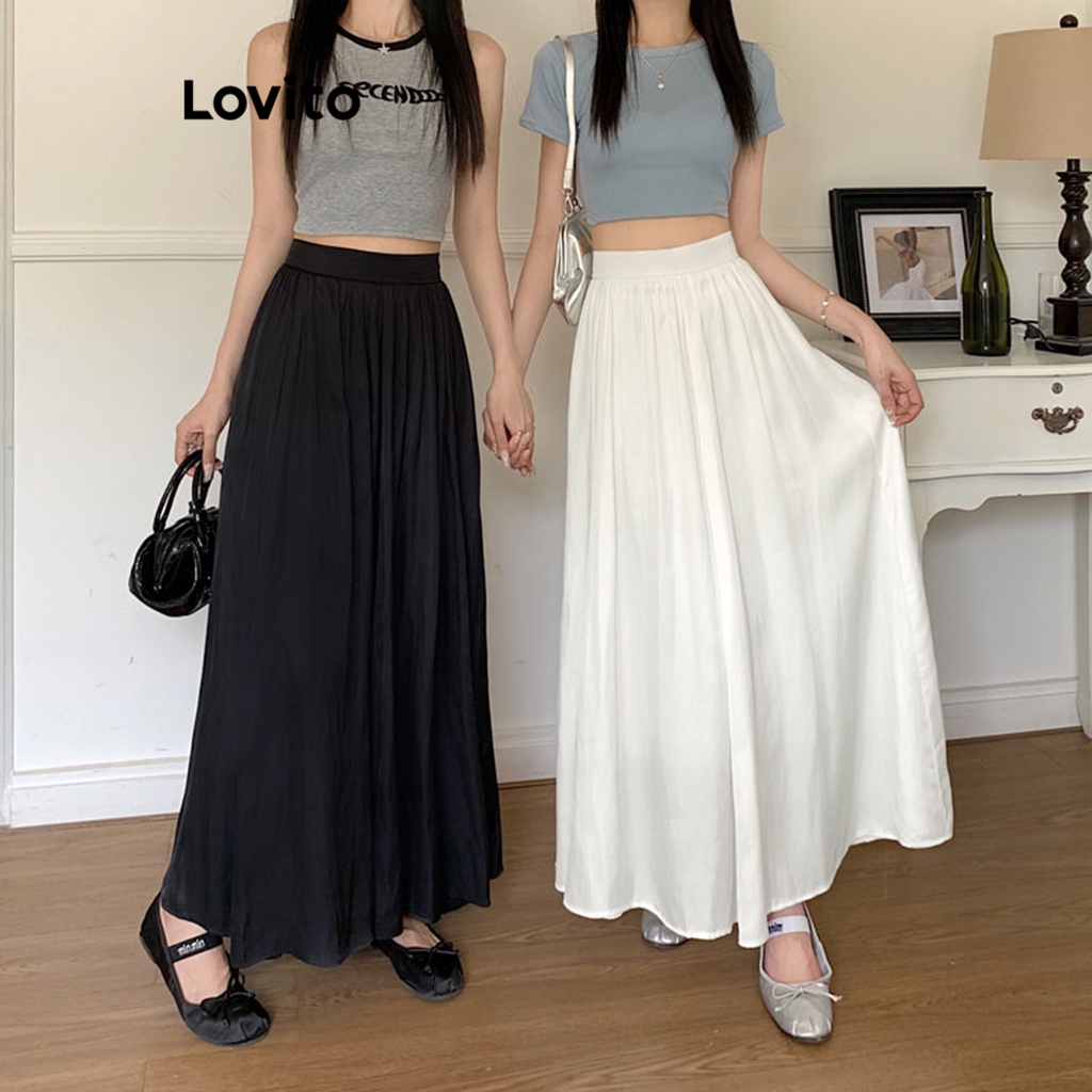 Lovito Women Party Plain Ball Gown Double Layer Elastic Waist Skirt