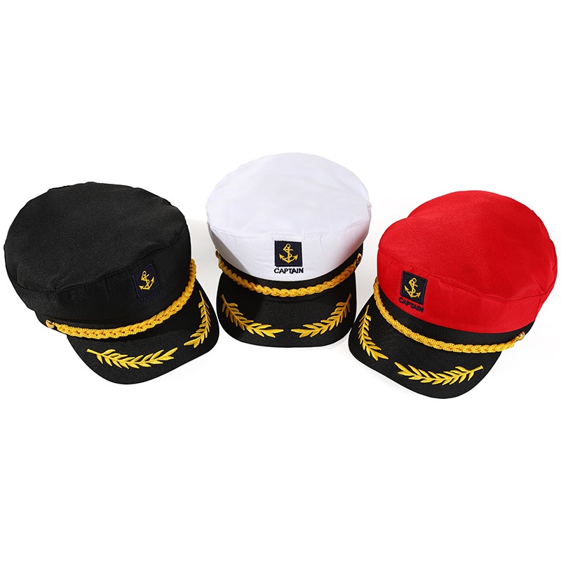 Black Adult Yacht Hats Boat Skipper Ship Sailor Captain Costume Hat Adjustable Cap Navy Marine ...