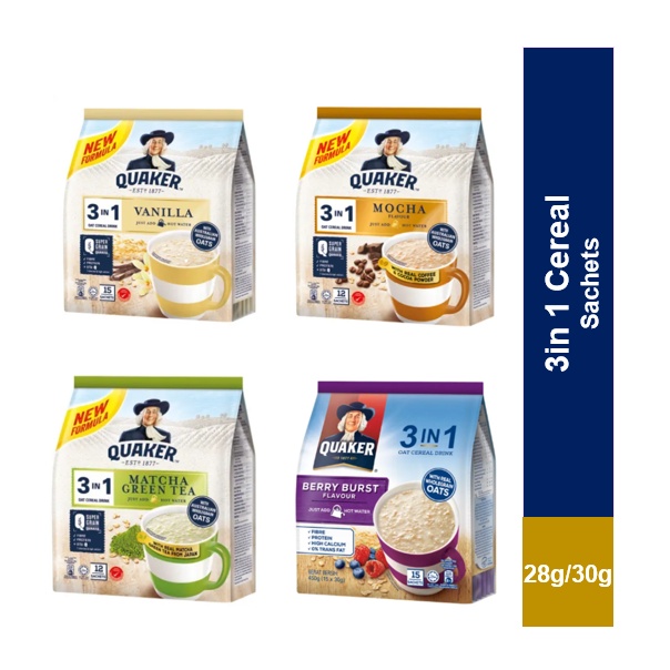 [Malaysia Import] Quaker 3 in 1 Oat Cereal Drink - Loose Sachet (28g ...