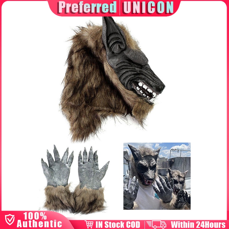 Horror Halloween Werewolf Mask Adult Fluffy Full Wolf Head Mask and ...