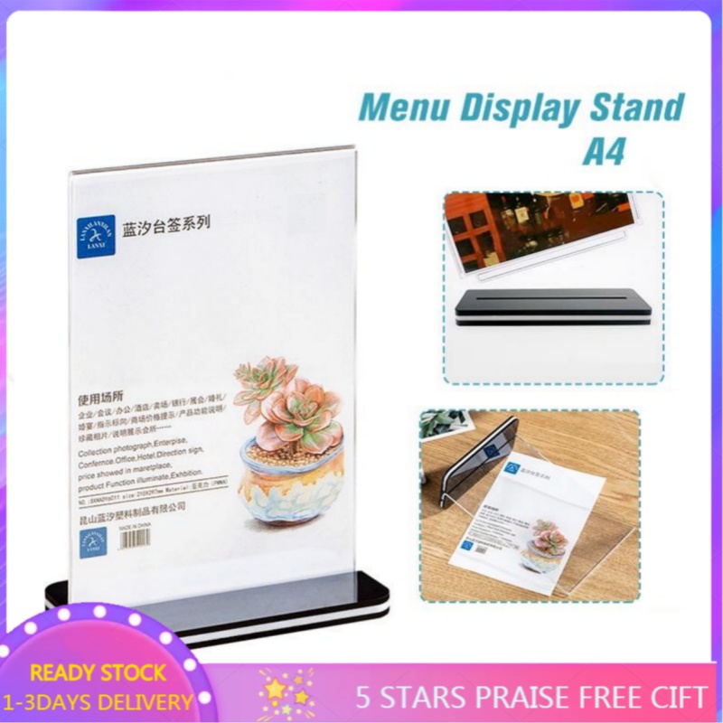 A4 Acrylic Double Sided Menu Holder Restaurant Display Stand Desktop ...