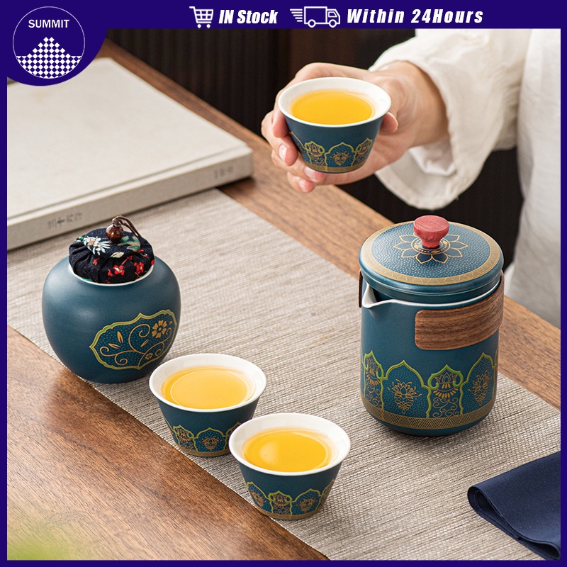 Ceramic Tea Set 5PCS Tea Set 1 Tea Pot 1 Tea Caddy 3 Tea Cup Travel ...