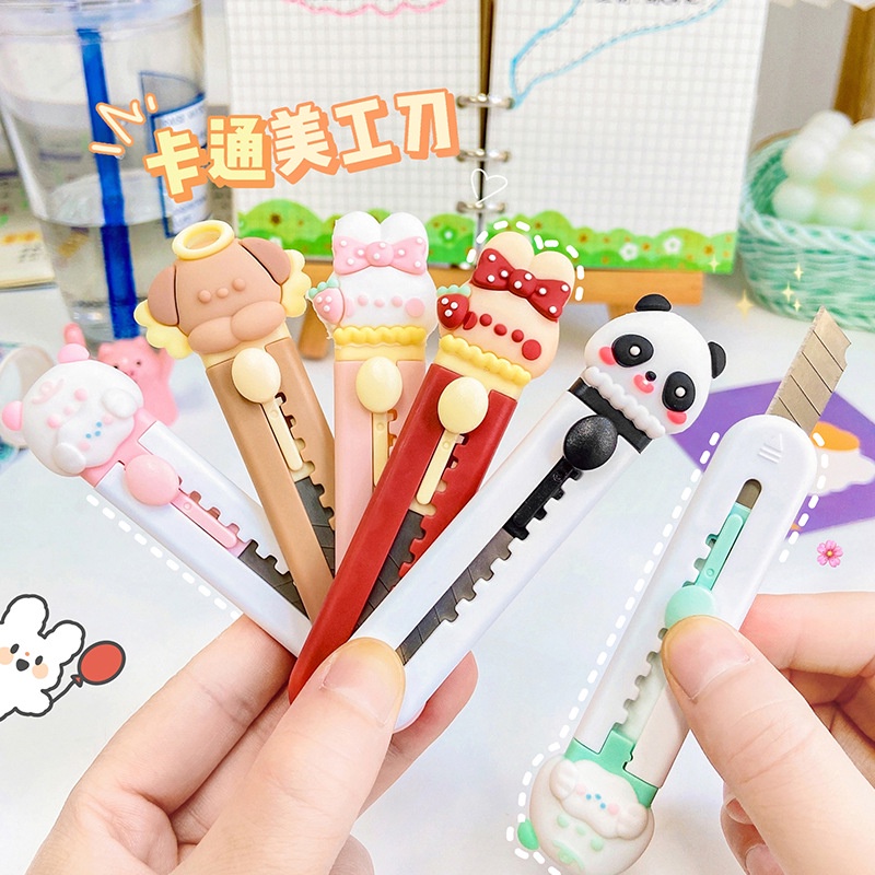 Cute Cartoon Bowknot Rabbit Panda Animal Utility Knife Hand Account ...