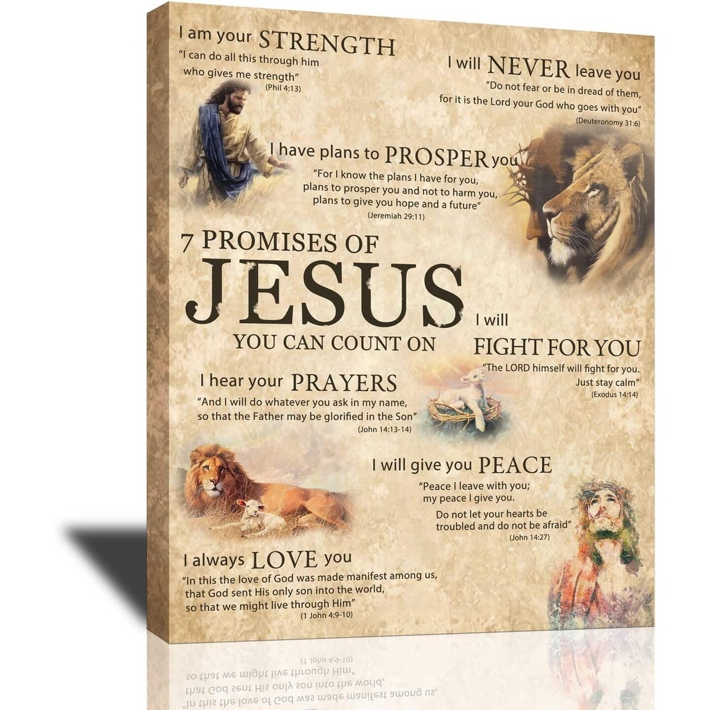 Christian Motivational Wall Art 7 Promises Of Jesus Wall Decor Religous ...