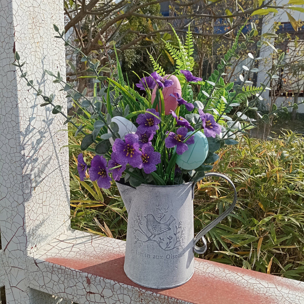 Easter Pail Planter Iron Bucket Ornament With Birds and Branches ...