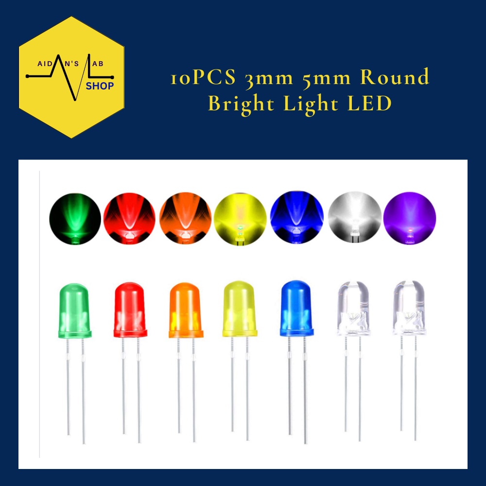 10PCS 3mm 5mm Round LED | Aidans Lab | Shopee Philippines